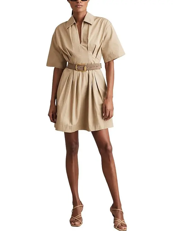 REISS Rosalie Waist Short Dress - Neutral
