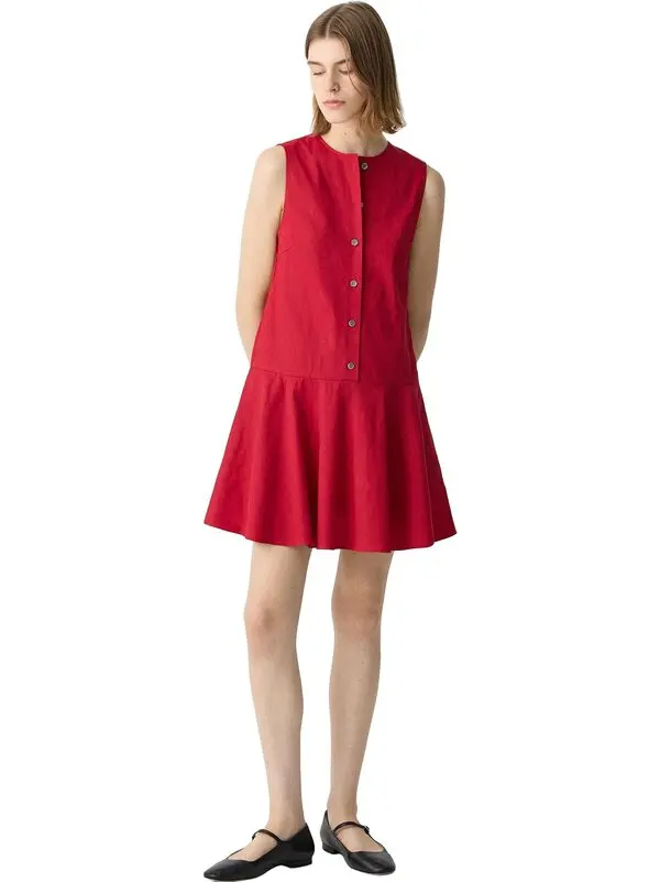 Theory Sleeveless Mini Dress In Good Linen - Cherry