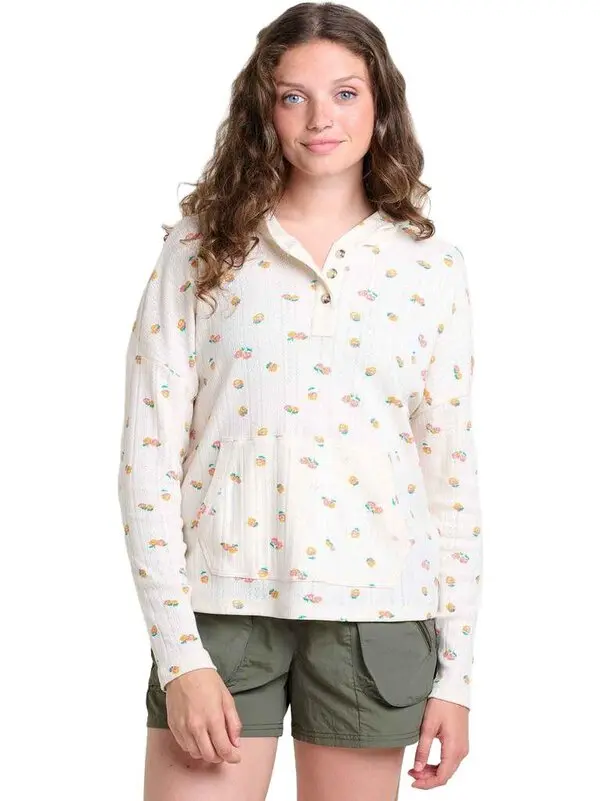 TOAD & CO Foothill Pointelle Long Sleeve Hoodie - Salt Nasturtium Print