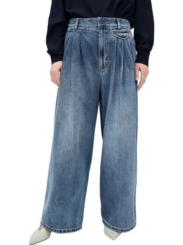 Tibi Denim Triple Pleat Pants - Classic Blue