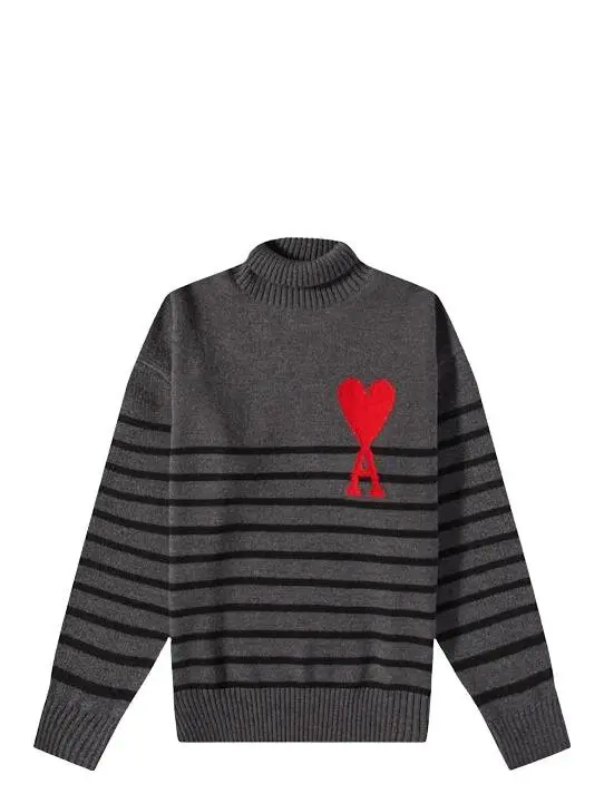 Ami Oversize Striped Sweater - Grey/black