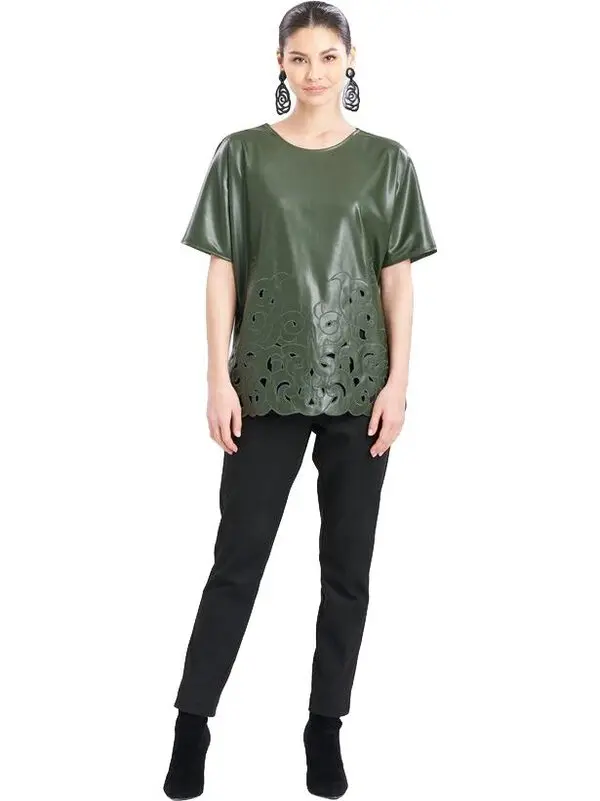 Natori Vegan Luxe Lambskin Embroidered T-shirt Tunic - Green