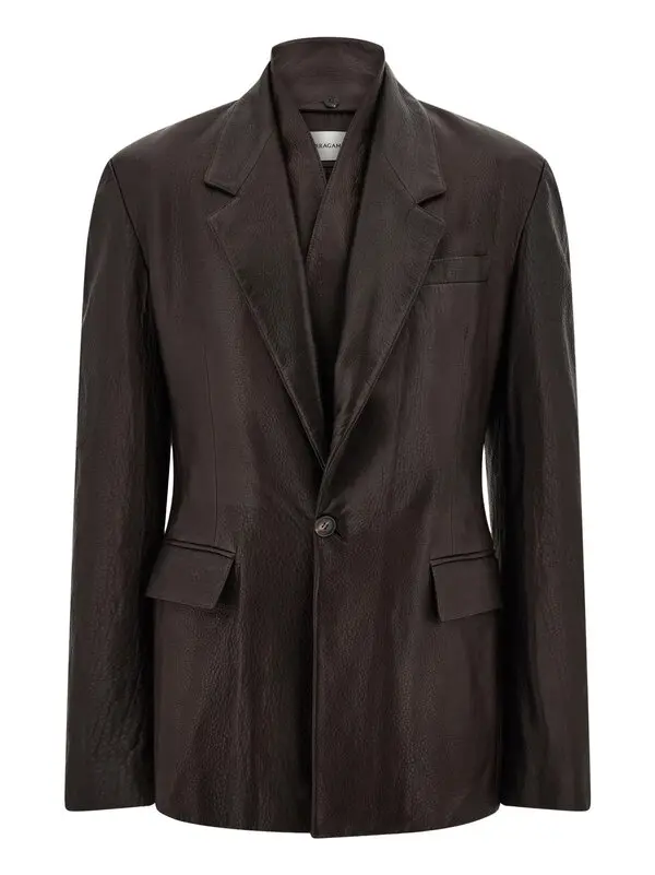 FERRAGAMO Grainy Leather Blazer - Brown