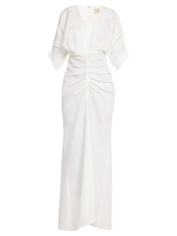 JBQ Brennan Gathered Linen Maxi Dress - Ecru