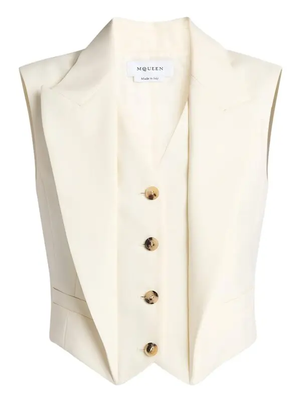 Alexander McQueen Upturned Lapel Cropped Vest - Bone