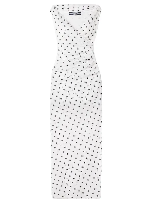 Jacquemus Rita Draped Polka-dot Maxi Dress - White