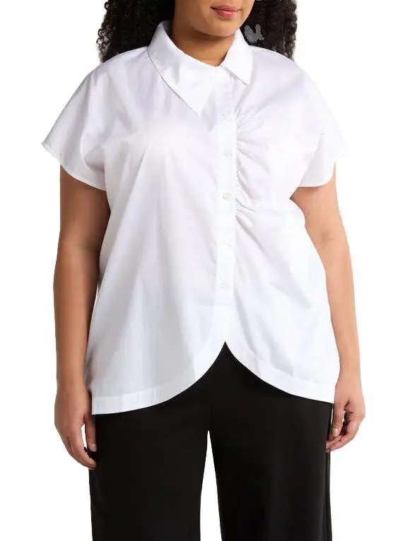 HARSHMAN Lily Asymmetric Ruched Button-up Shirt - White