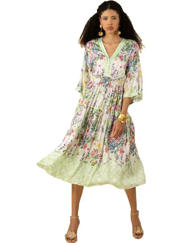 Hale Bob Zahra Kimono Midi Dress - Neutral