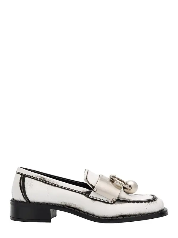 Prada Brushed Leather Ball Chain Loafers - Bianco