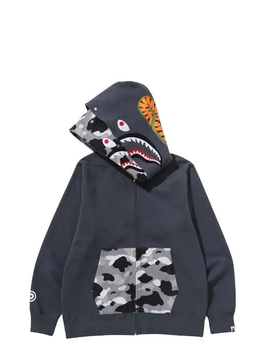 BAPE 1st Camo Shark Full Zip Double Hoodie - Grey