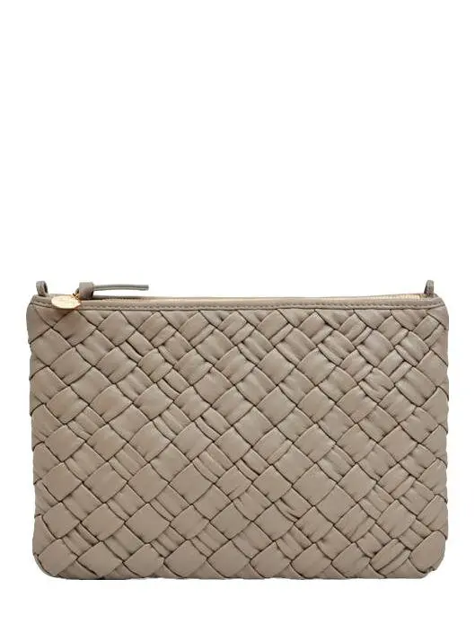 Clare V. Woven Leather Flat Clutch - Dove Grey