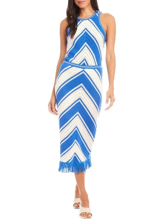 Fifteen Twenty Amber Fringe Crochet Midi Skirt - Blue