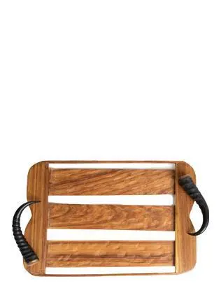 NORTON AND HODGES Hand Hewn Wooden Tray With Horn Handles - Natural
