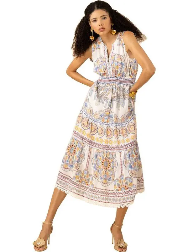 Hale Bob Liv Voile Midi Dress - Neutral
