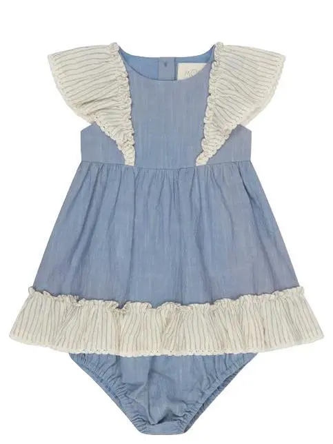 MORI Ruffle Organic Cotton Gauze Dress And Bloomers - Blue