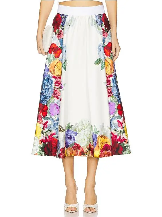 Alice + Olivia Earla Flare Midi Skirt - Garden Brunch Off White