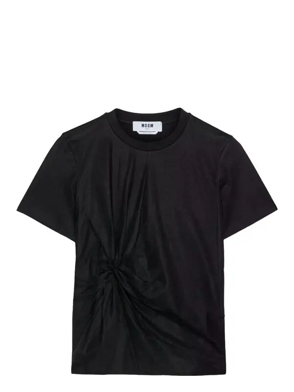 MSGM Gathered Cotton T-shirt - Black