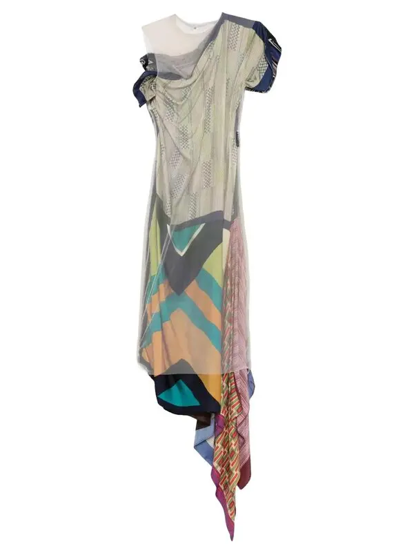 MARINE SERRE Silk-scarves Midi Dress - Neutrals