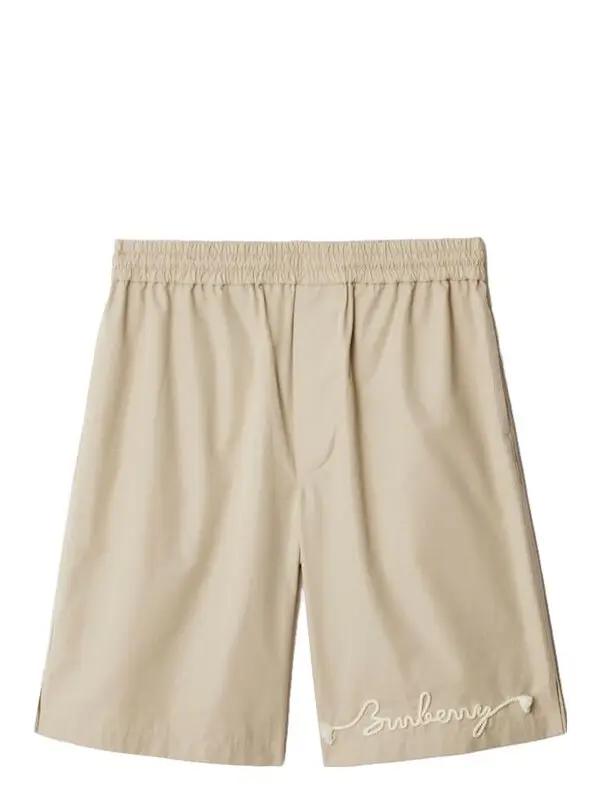 Burberry Knot Logo Cotton Shorts - Fossil