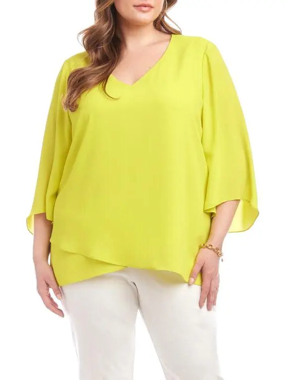 Karen Kane Crepe Asymmetric Hem Top - Citron