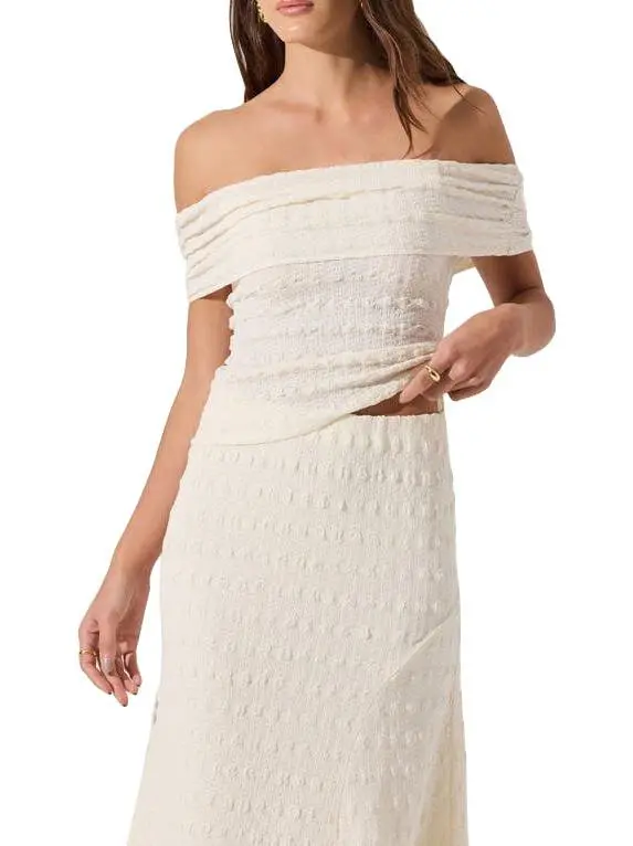 Astr The Label Off-the-shoulder Textured Knit Top - White