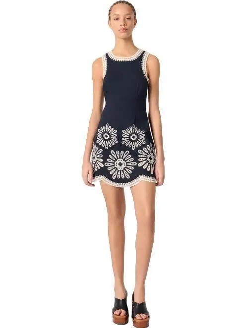 Maje Mini Dress With Crochet Detailing - Black