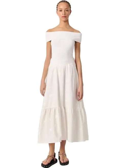 Maje Embroidered Cotton Poplin Skirt - White