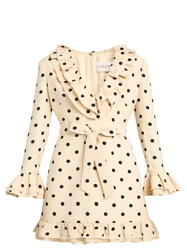 Valentino Garavani Ruffle Polka Dot Belted Mini Dress - Light Hazelnut