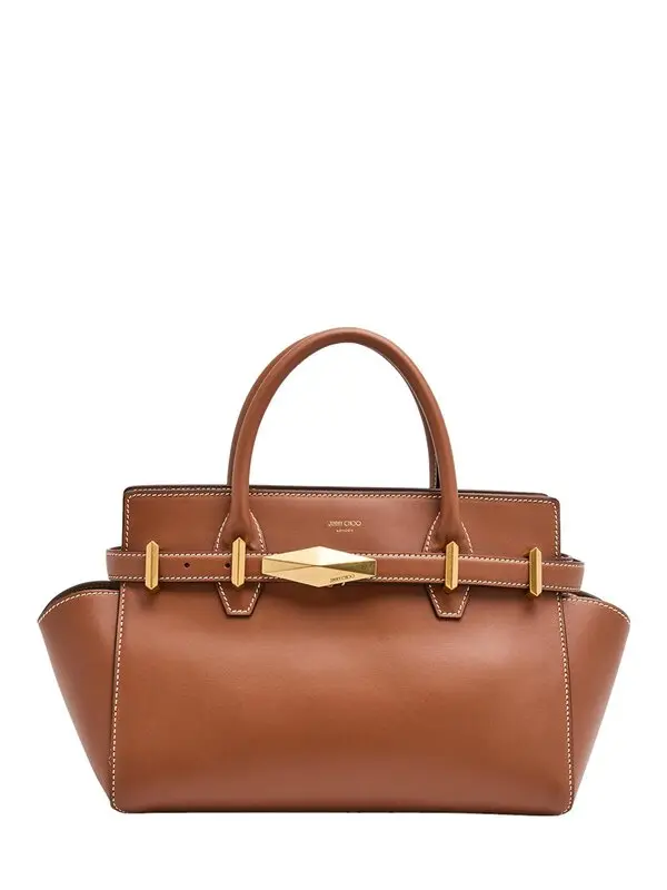 JIMMY CHOO Small Leather Top-handle Bag With Belted Detail - Tanecrugold