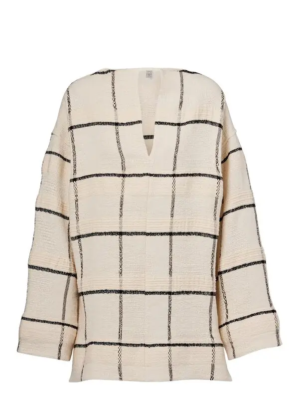 TOTÊME Checked Cotton And Linen-blend Canvas Tunic - White