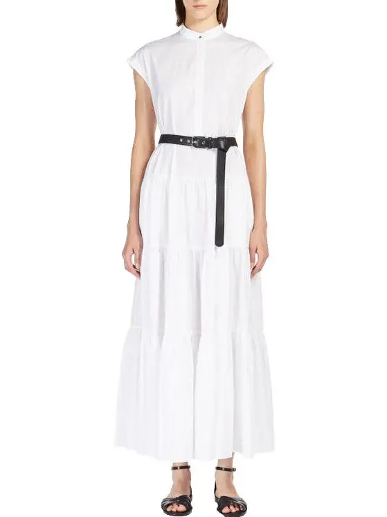 MAX MARA STUDIO Max Mara Bairo Cotton Tiered Shirtdress - Optical White