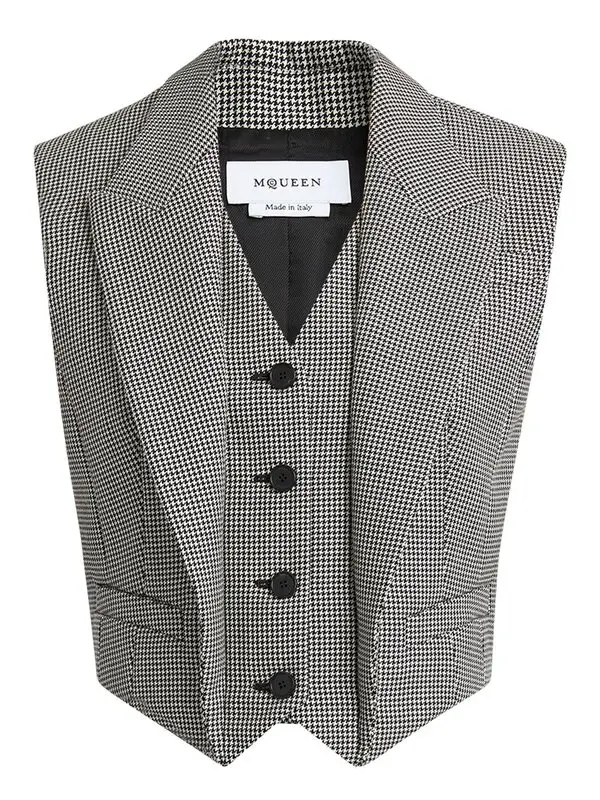 Alexander McQueen Houndstooth Sleeveless Vest - Black Ivory