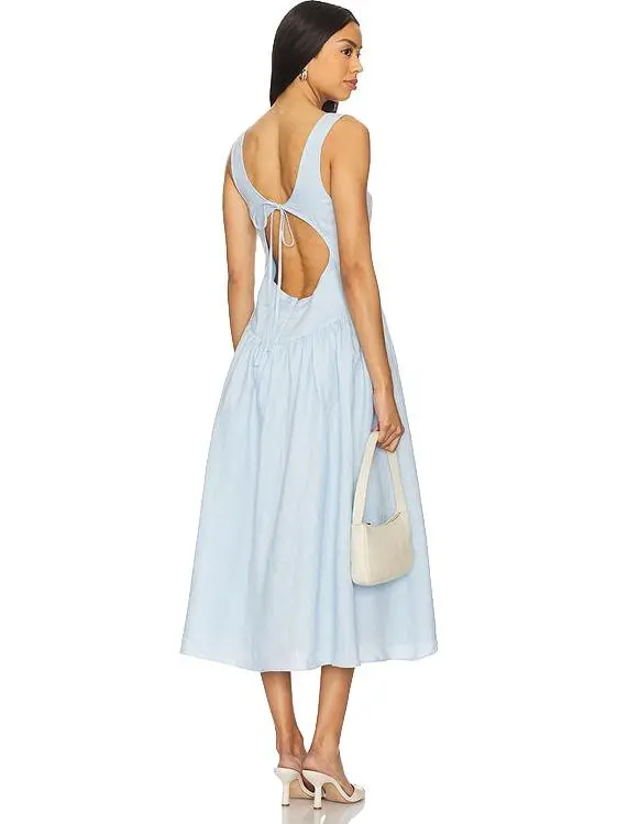 Astr The Label Thierry Linen Midi Dress - Blue