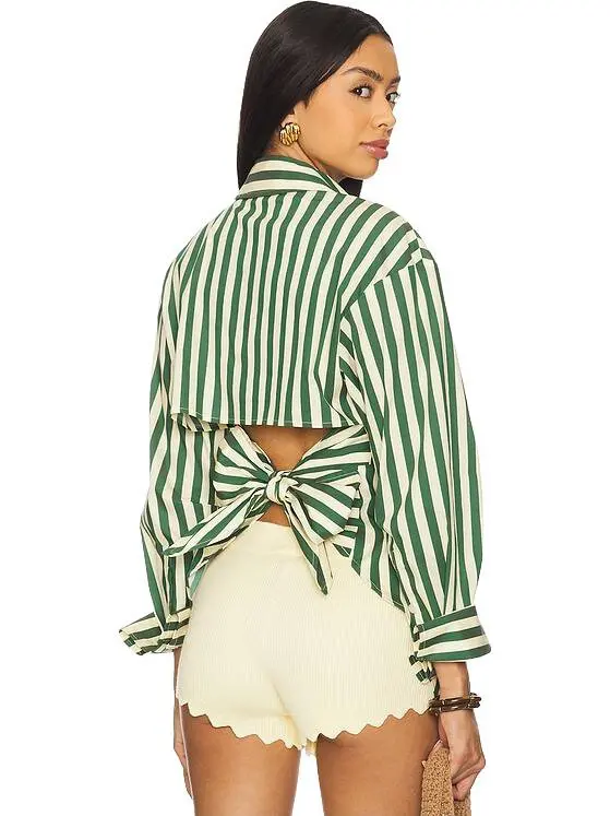 SIMONMILLER Loch Poplin Button Up - Gummy Green & Ecru