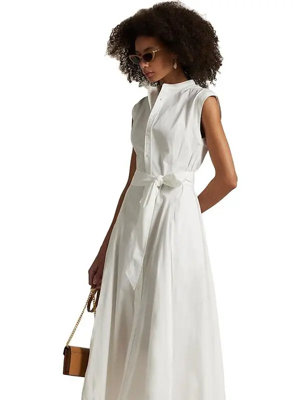 Ralph Lauren Belted Cotton A-line Dress - White