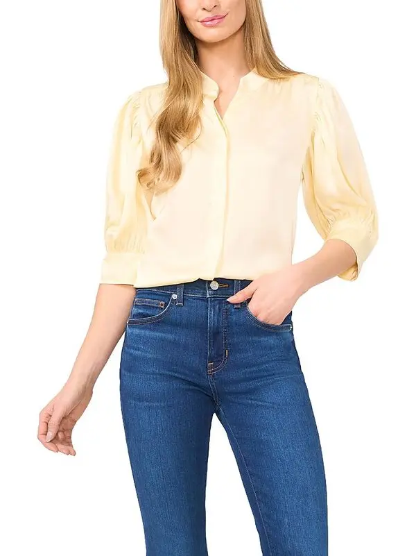 CECE DUPRAZ Ruched Sleeve Placket Top - Lemon Drop