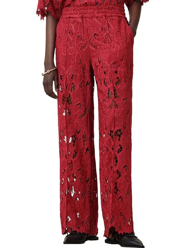 All Saints Charli Floral Lace Wide Leg Pants - Burnt Brick