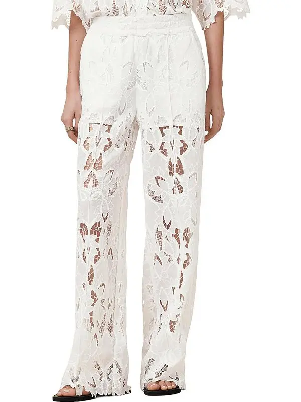 All Saints Charli Floral Lace Wide Leg Pants - Snow White