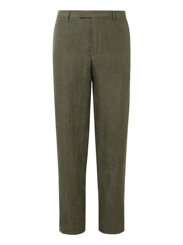 Mr P. Straight-leg Puppytooth Linen Suit Trousers - Green