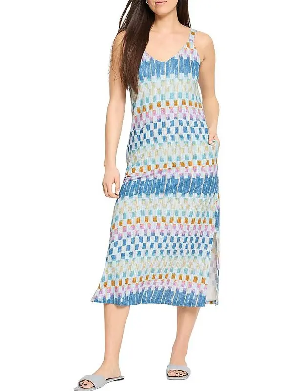 NIC+ZOE Painted Blocks V Neck Tank Dress - Blue Multi