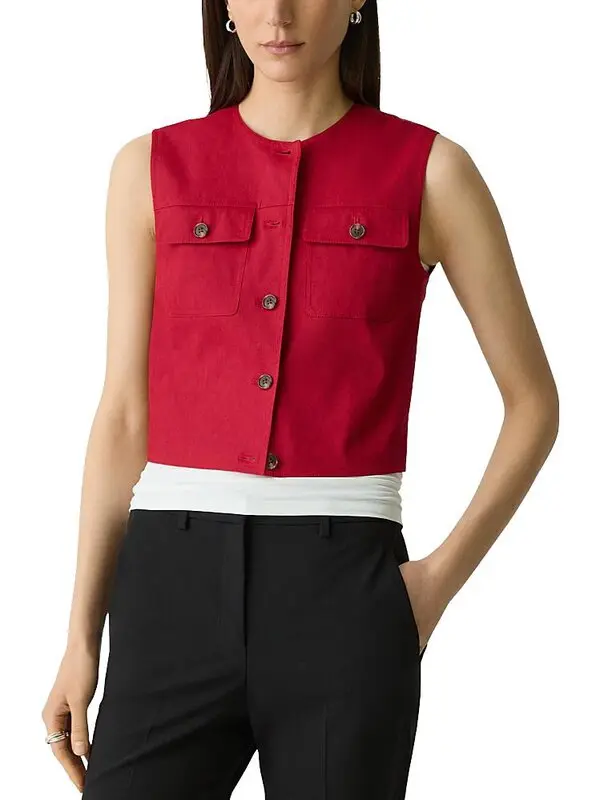 Theory Fitted Linen Vest - Cherry
