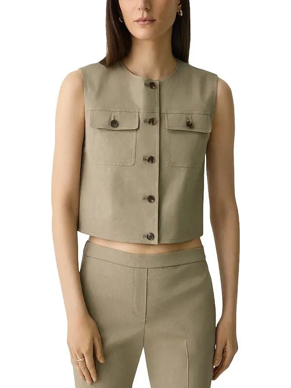Theory Fitted Linen Vest - Soft Taupe