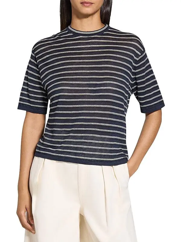 Theory Boyfriend Tee In Linen Blend - Nocturnal Navy
