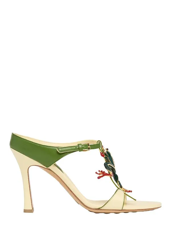 Bottega Veneta Rana Embellished Leather Stiletto Mules - Camomile Avacado
