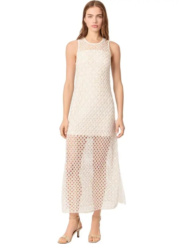 Maje Beaded Crochet Maxi Dress - White