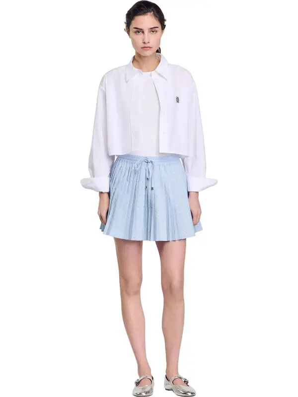 Sandro Mini Pleated Rhinestone Skirt - Sky Blue