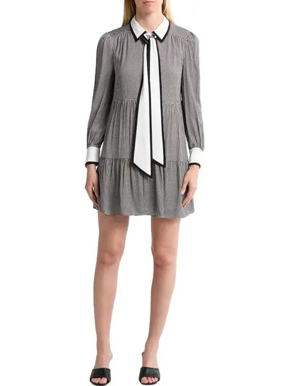 Alice + Olivia Carol Tie Neck Tunic Minidress - Mini Houndstooth