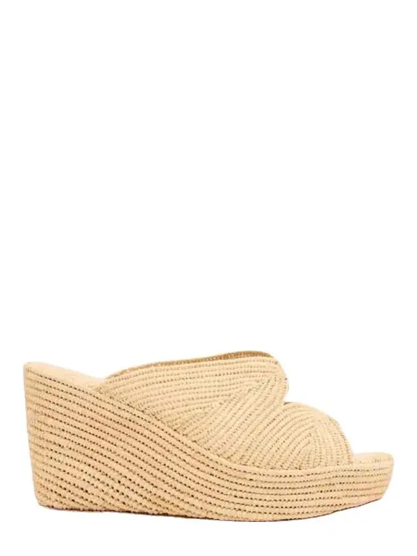 Carrie Forbes Lilou Raffia Platform Wedge Mules - Natural