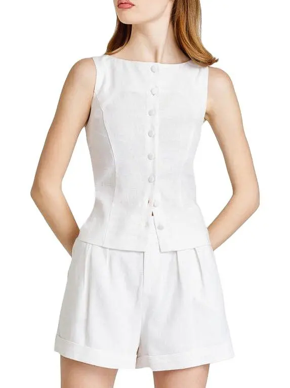 WAYF Vera Linen Blend Button-up Top - Ivory