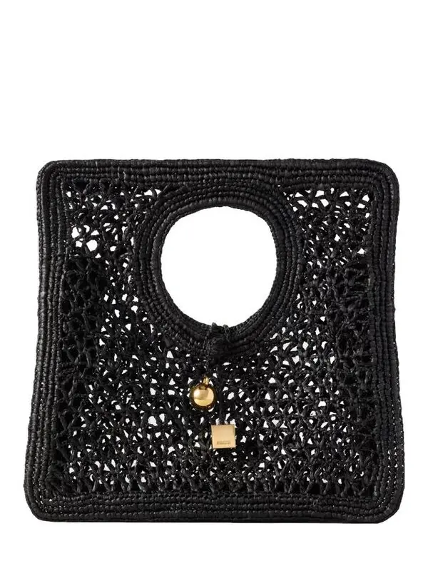 Jacquemus Carre Spiaggia Embellished Braided Raffia Tote - Black